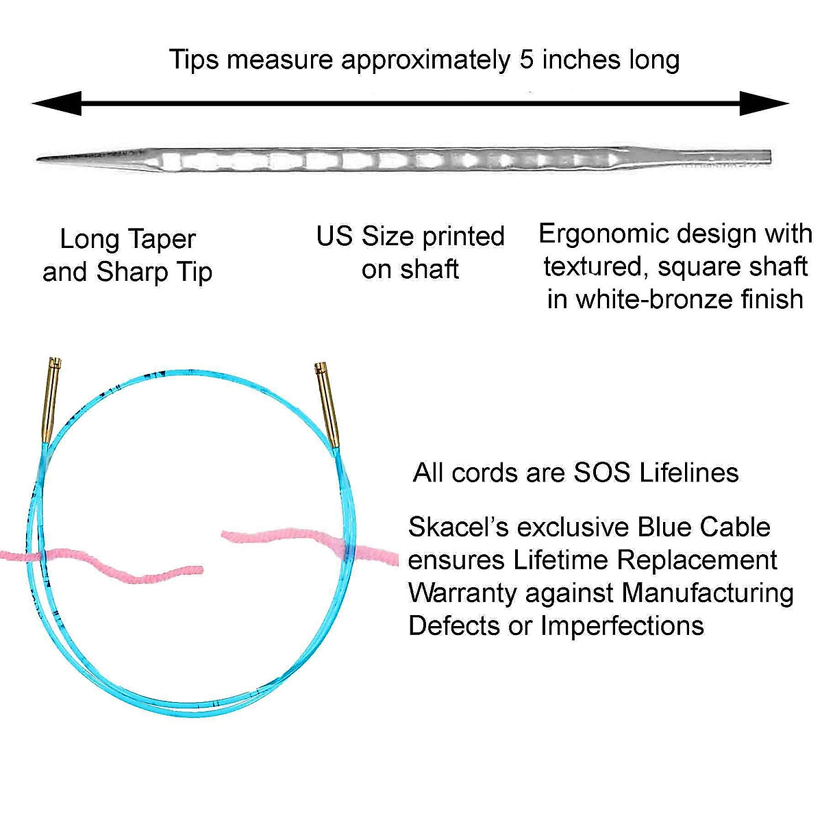 addi Click Rocket 2 Square Standard 5-Inch Interchangeable Ergonomic Circular Knitting Needle Set Sizes US 4, 5, 6, 7, 8, 9, 10 & 11 with 3 Cords, Canvas Case with Project Bag