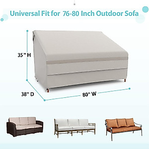 MR. COVER 3-Seater Outdoor Couch Cover Waterproof, 80 Inch Outdoor Furniture Covers For Winter, Large Air Vents, UV-Resistant & Heavy Duty Material, Beige