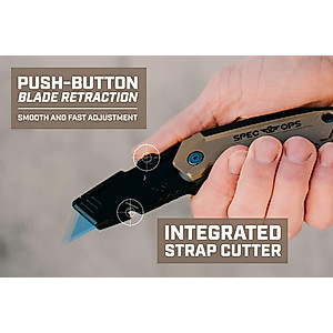 Spec Ops Tools Folding Utility Knife with Retractable Blade, Includes 3 Extra Blades in Handle Storage