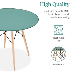 Best Choice Products 5-Piece Dining Set, Compact Mid-Century Modern Table & Chair Set for Home, Apartment w/ 4 Chairs, Plastic Seats, Wooden Legs, Metal Frame - Light Green/Oak