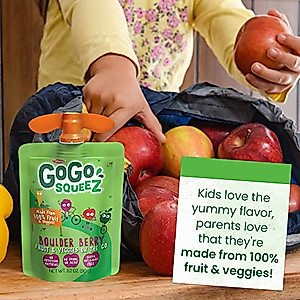 GoGo SqueeZ Fruit & VeggieZ Variety Pack, Pedal Peach and Boulder Berry, 3.2 oz (Pack of 20), Unsweetened Snacks for Kids, Gluten Free, Nut Free, Dairy Free, Recloseable Cap, BPA Free Pouches
