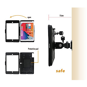 DDSHOW On Wall Mount Metal Bracket for iPad 10.2-Inch (Gen. 9th,8th,7th),with Anti Theft Security Lock&Key, Rotate Design Arbitrary Adjustment,Multi Angle,Metal,Screw Fixing,Black