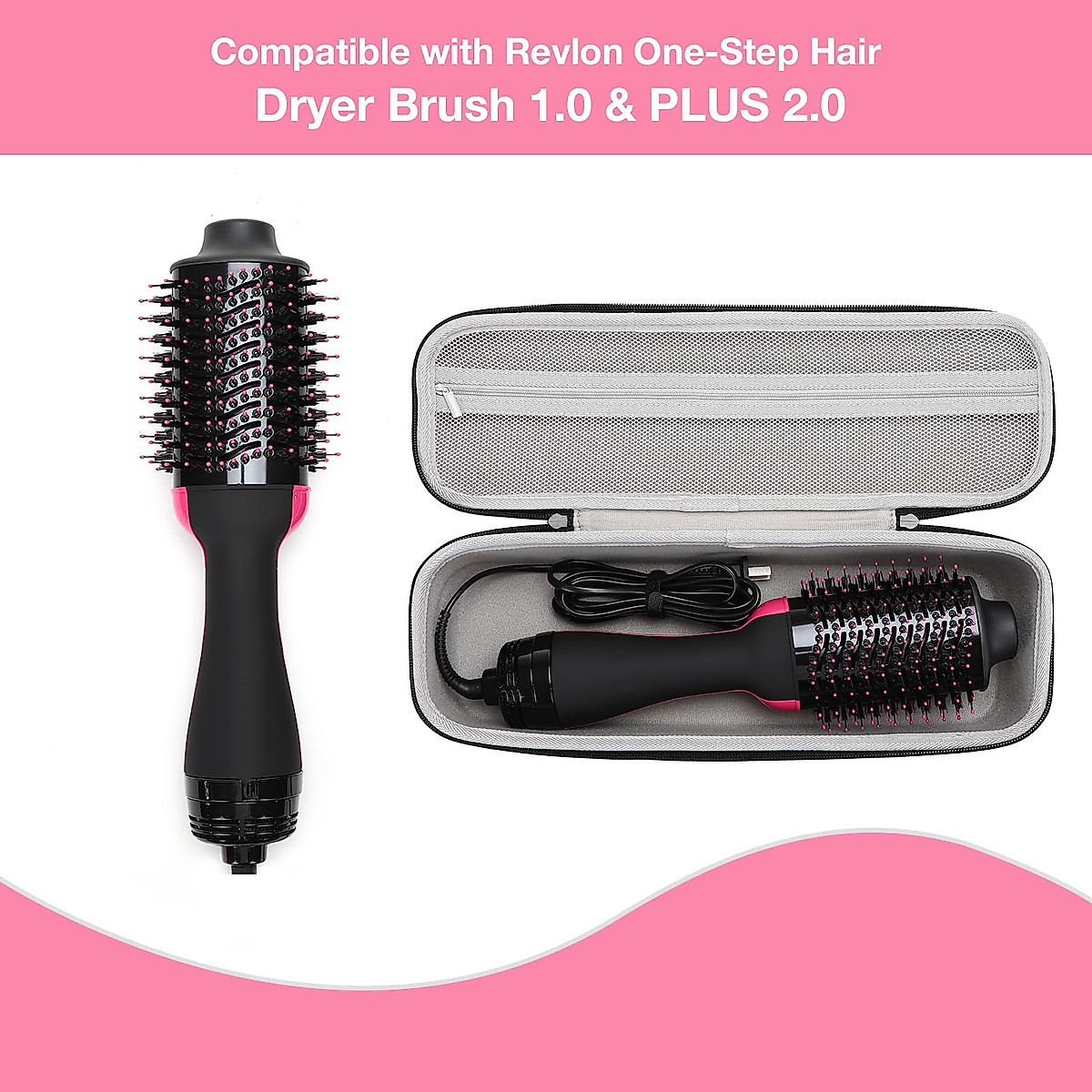 MOSISO Hard Travel Case Storage Bag Compatible with Revlon One-Step Hair Dryer Brush 1.0 & PLUS 2.0, EVA Carrying Case Cover Protective Hard Shell Sleeve with Hot Air Brush Pouch, Black