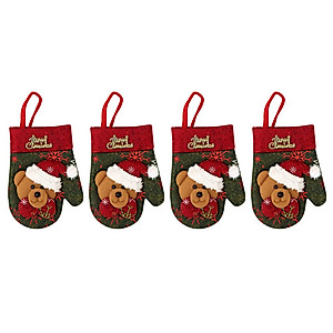 DOITOOL 4 Pcs Christmas Cutlery Bags Mini Christmas Stockings Gloves Bear Tableware Cover Xmas Silverware Holders Christmas Table Decoration
