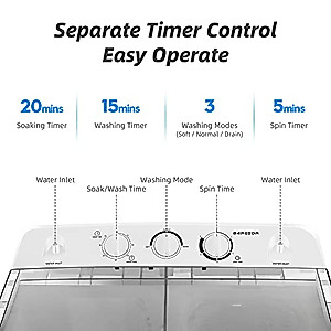 BANGSON Portable Washing Machine, 17.6 lbs Washer(11Lbs) and Spinner(6.6Lbs), Mini Compact Twin Tub Washing Machine, Washer and Dryer Combo, Timer Control with Soaking Function(20mins), For Dorms, Apartments, RVs, (Black&White)