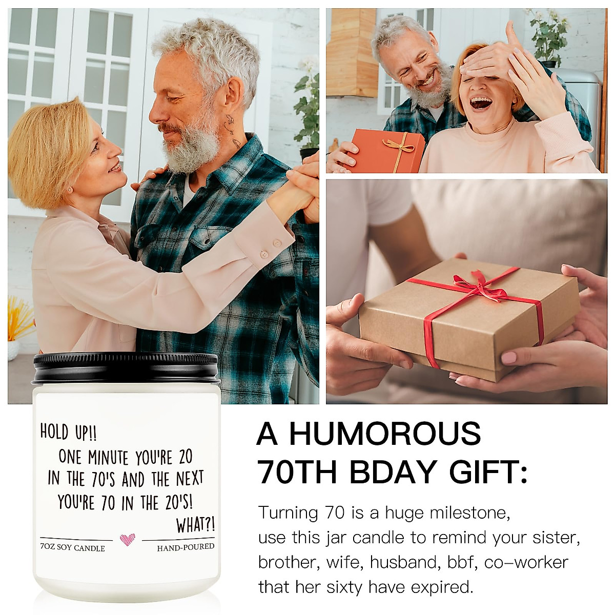 70th Birthday Gifts for Women Men, Funny 70 Year Old Birthday Gift Ideas Unique Turning 70 Happy Birthday Gifts for Friends, Mom, Dad, Grandma, Grandpa, Lavander Scented Candles