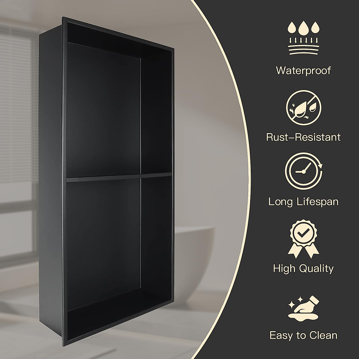 Greenspring Shower Niche 24" X 12" for Shower Wall|Stainless Steel Shower Niche Matte Black|No Tile Needed Wall Niche for Bathroom Storage