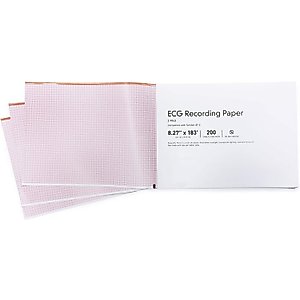ECG Paper Depot ECG Recording Paper, Red Grid Thermal Paper, 8.27 in x 138 ft, 200 Count, Compatible with The Schiller at-2, (1 Pack)