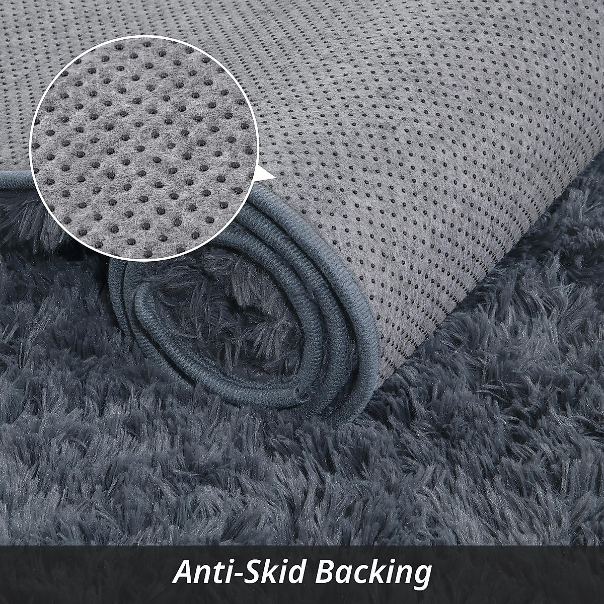 HOMBYS Fluffy Large Area Rug for Living Room 9x12 Feet, 2.4" Plush Dark Grey Carpets for Bedroom Childern Nursery Teens Room, Super Soft Shaggy Furry Rugs Machine Washable Home Decor