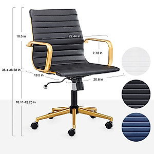 LUXMOD Leather Office Chair in Black, Gold Ergonomic Home Office Desk Chair with Armrests, Mid Back Leather Office Chair for Back Support, Adjustable Black and Gold Chair (1pcs)
