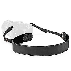 MegaGear SLR, DSLR Sierra Series Genuine Leather Camera Shoulder or Neck Strap, Black