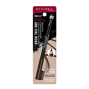 Rimmel London Brow This Way Professional Eyebrow Pencil, Long-Wearing, Highly-Pigmented, Built-In Brush, 004, Black Brown, 0.05oz