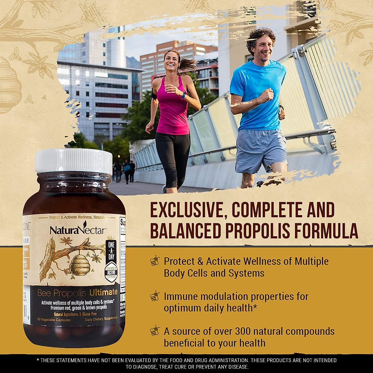 NaturaNectar Ultimate Bee Propolis | NSF Contents Certified | Premium Red, Green, Brown Brazilian Propolis | with Flavonoids and PWE | Ethical Beekeeping & Naturally Sourced | 60 veggie capsules