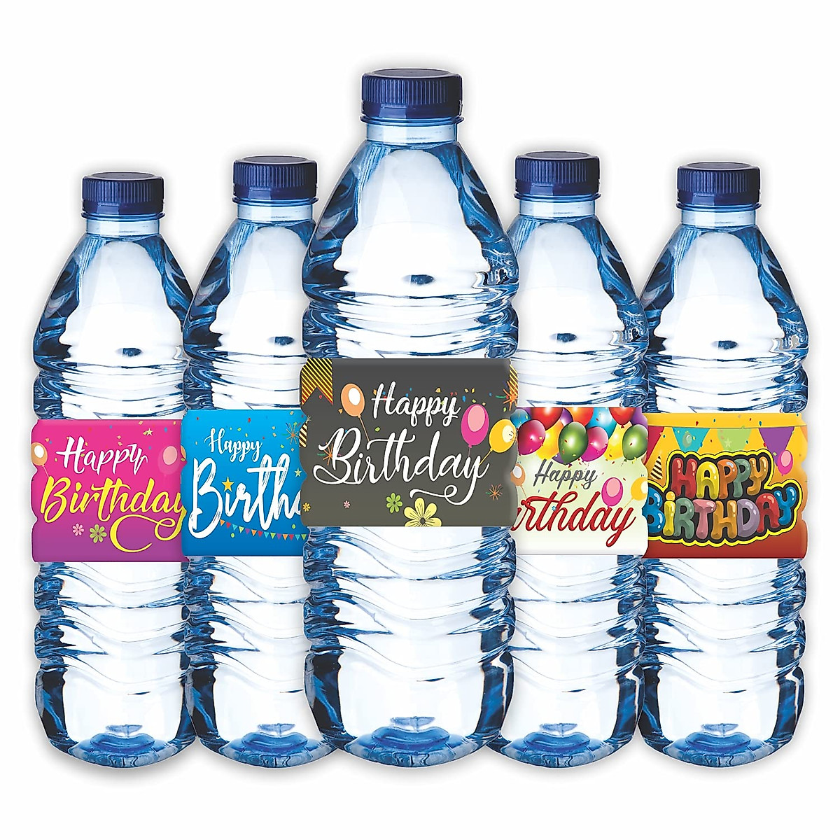 Happy Birthday Water Bottle Labels - (Pack of 100) 8.5" x 2.25" Wrappers Wrap Around Party Decoration Stickers