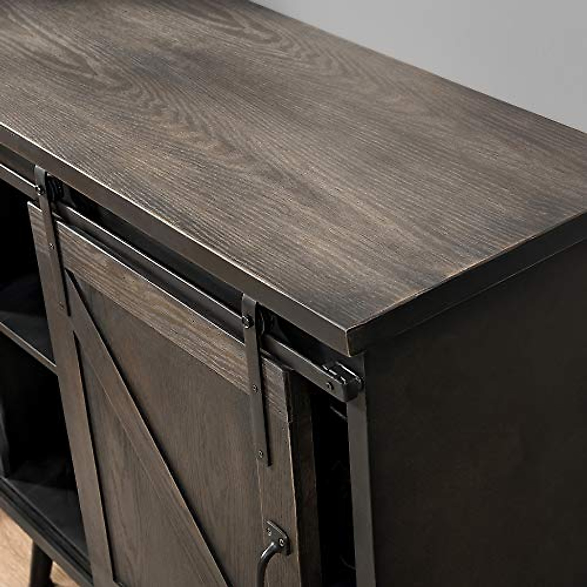 FirsTime & Co. Dark Brown Rogan Barn Door Bar Cabinet Storage with Sliding Door for Entryway, Dining Room or Kitchen, Wood, 31.5 x 14.5 x 31 inches