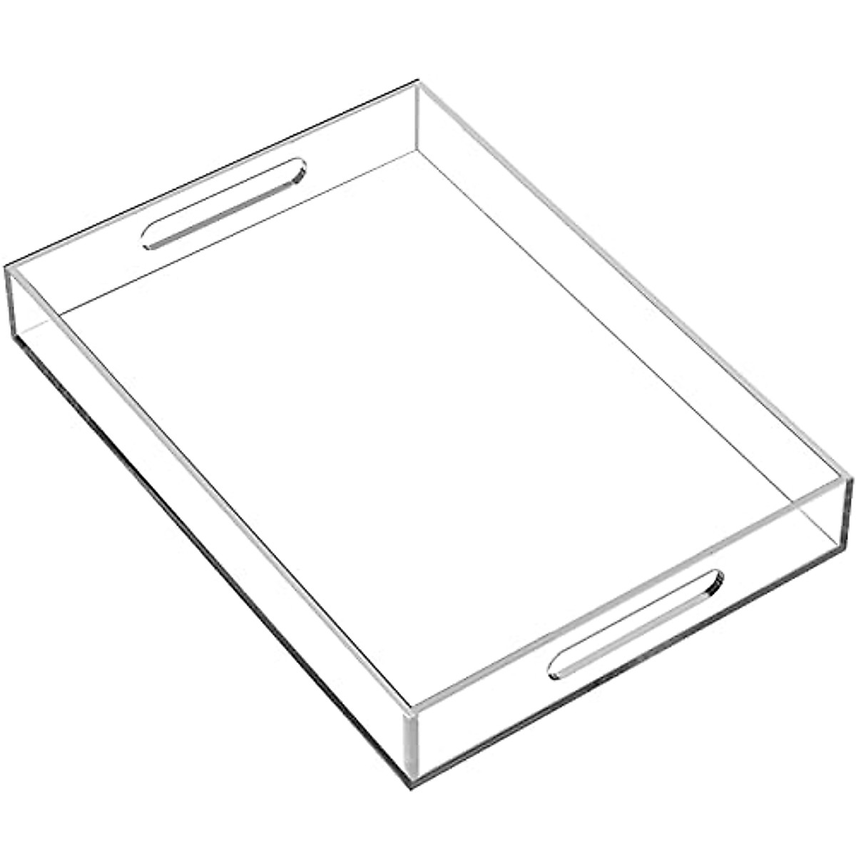 Durable Acrylic Tray Breakfast Serving Tray - 5MM Thick Big Rectangular Waterproof Acrylic Serving Platter with Handles for Coffee, Tea, Food -Elegant Acrylic Decorative Tray (Clear Tray-16''x12'')