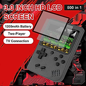 Retro Handheld Game Console, 500 Games Portable Hand Held Video Game for Kids & Adult Classical FC Games with 3.0-Inch Screen Rechargeable Battery Handheld Gaming Two Players Support for TV