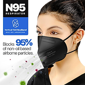 AccuMed BNX N95 Mask Black NIOSH Certified MADE IN USA Particulate Respirator Protective Face Mask (20-Pack, Approval Number TC-84A-9315 / Model H95B) Black