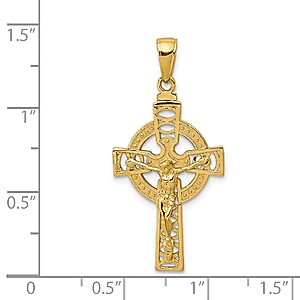 Solid 14k Yellow Gold Celtic Knot Irish Claddagh Cross Pendant Crucifix Charm - 30mm x 18mm - Jewelry Gifts For Women Wife Mom Gifts For Men Husband Dad