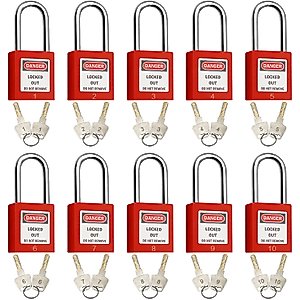 SAFBY Lockout Tagout Locks, Safety Padlock, Keyed Differently Loto Safety Padlocks for Lock Out Tag Out Kits Station (Red 1-10)