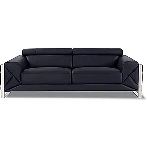 Blackjack Furniture Gianni Mid Century Modern Italian Leather Living Room Sofa, Black