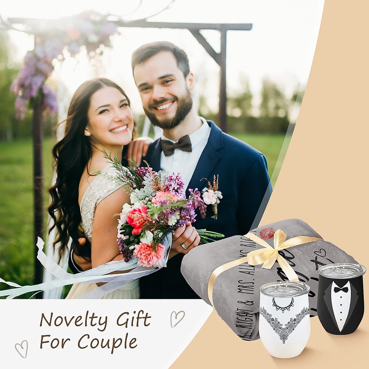 Giveena Wedding Gift For Couple 2024 Unique - Stainless Steel Wine Tumbler & 55x70 inch Fleece Blanket Bridal Shower Gifts - Cool Newlyweds Gifts & Christmas Presents For Newlyweds - Bride To Be Gifts