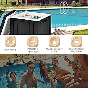 Giantex 10 Gallon 4-in-1 Cooler, Portable Ice Chest with Built-in Handle, Multifunctional Ice Cooler, Cocktail Side Table, Patio Bar Table, Outdoor Stool for Camping, Fishing, Picnic (Black)