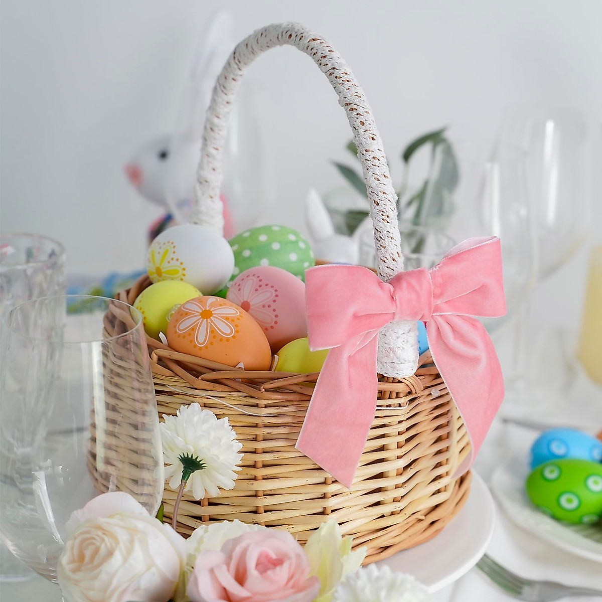 AIMUDI Pink Velvet Bows 4.5" Pink Velvet Easter Bows Premade Bows Light Pink Twist Tie Bows for Wreaths, Gift Basket, Spring Decor, Gift Wrapping, Swag, Wedding, Baby Shower Decoration - 12 PCs