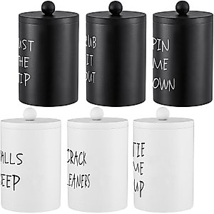 6 Pcs Apothecary Jars with Lids Wooden Qtip Holder Cotton Ball Holder Rustic Cotton Swab Holder Wood Bathroom Canisters Farmhouse Qtip Dispenser for Bathroom Accessories Decor Storage Organization