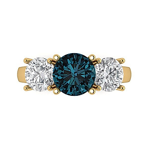 Clara Pucci 3.35 ct Round Cut Custom Engraving 3 stone Natural London Blue Topaz Designer Solitaire Statement Ring 18K Yellow Gold Size 6