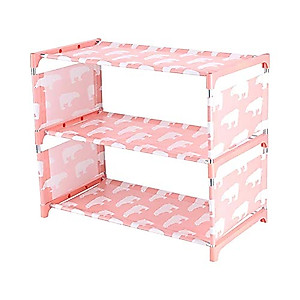 DIY Shoes Storage Shelf Shoe Rack 3 Tiers Non-woven Anti-Dust Storage Organizer Standing Shoe Rack for Shoe(Pink polar bear)