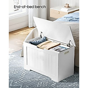 VASAGLE Storage Chest, Storage Bench, Entryway Bench with 2 Safety Hinges, Shoe Bench, Modern Style, 15.7 x 29.9 x 18.9 Inches, for Entryway, Bedroom, Living Room, White ULHS11WT