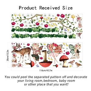 SUPERDANT Forest Fairy Wall Decals Mushroom Meadow Wall Sticker Watercolor Deer Rabbit Bird Wall Paper Sticker 2 Sheet/Set Vinyl Wall Art for Girl's Room Nursery