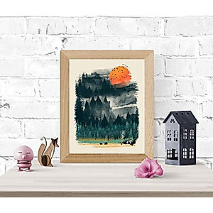 Wilderness Nature Art Print Camping Lover Print Outdoor Inspiration Poster Wildlife Mountain Pine Tree Landscape Wall Art Bear Print Hiking Forest National Park Decor 8 x 10 Unframed Artwork