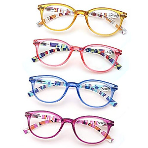 MODFANS Reading Glasses Women 4 Pack Fashion Ladies Readers 3.5 Strength,Women's for Reading Comfort Spring Hinge Arm Eyeglasses-Lightweightest Round Frame Look Stylish to Wear,Come with Pouch