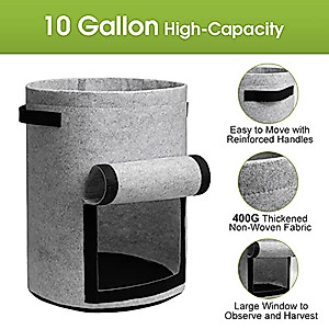Homyhoo Potato Grow Bags with Flap 10 Gallon, 4 Pack Planter Pot with Handles and Harvest Window for Potato Tomato and Vegetables, Black and Gray