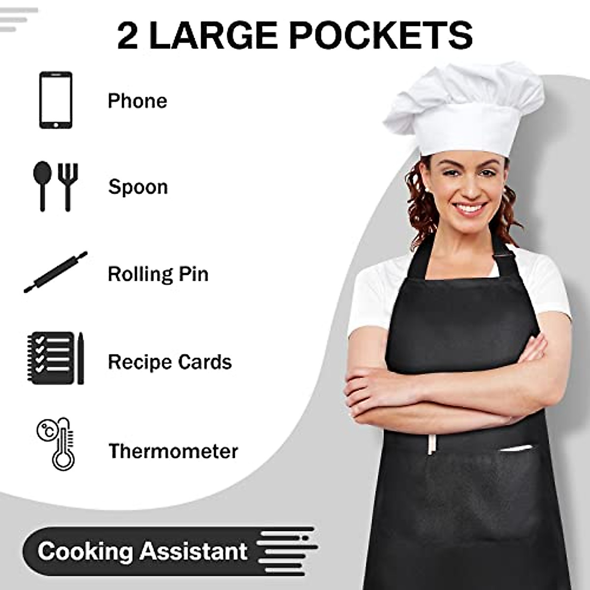 JaGely 24 Pack Adjustable Bib Apron with 2 Pockets Cooking Kitchen Aprons Black Chef Apron Water Oil Stain Resistant BBQ Work Apron for Women Men Drawing Crafting Outdoors Smock