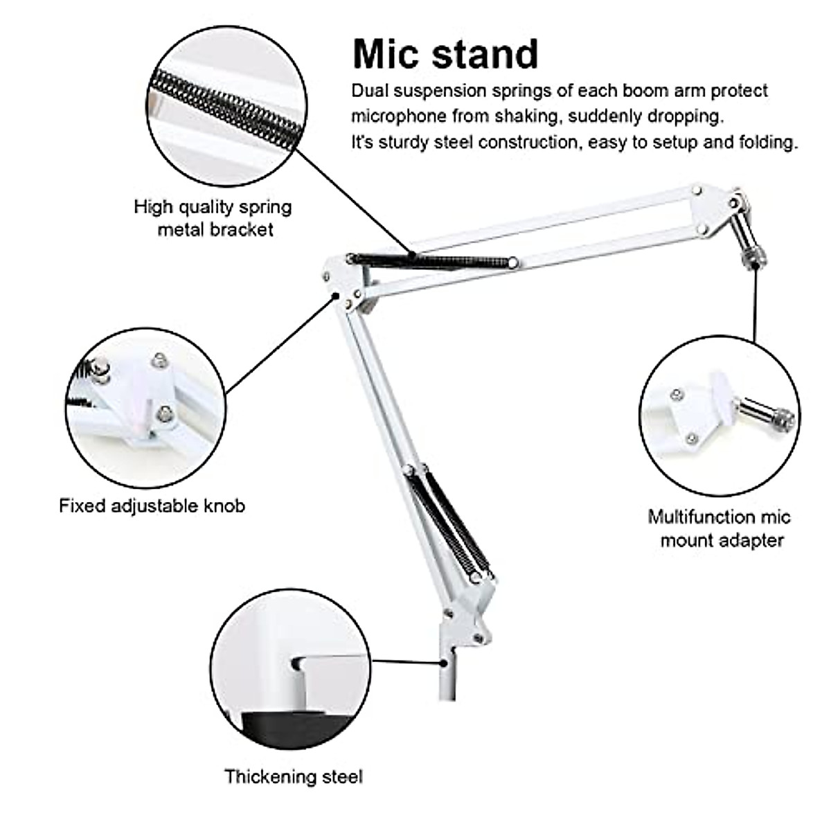 YOUSHARES Mic Stand with Pop Filter - Microphone Boom Arm Stand with Foam Cover Windscreen Compatible with white Blue Snowball iCE Mic by YOUSHARES