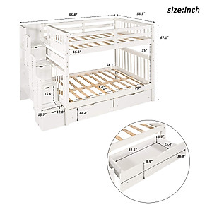Harper & Bright Designs Full Over Full Bunk Bed with 6 Storage Drawers, Wooden Full Bunk Beds with Stairway and Shelves, Detachable Bunk Bed for Kids, Teens, Adults Boys & Girls (New, White)
