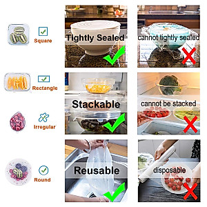 Adpartner 6PCS Rectangle Silicone Lids for Food Storage, Reusable BPA-free Silicone Stretch Lids in 6 Different Sizes to Fit Most Square and Rectangle Containers, Microwave Freezer Dishwasher Use Safe