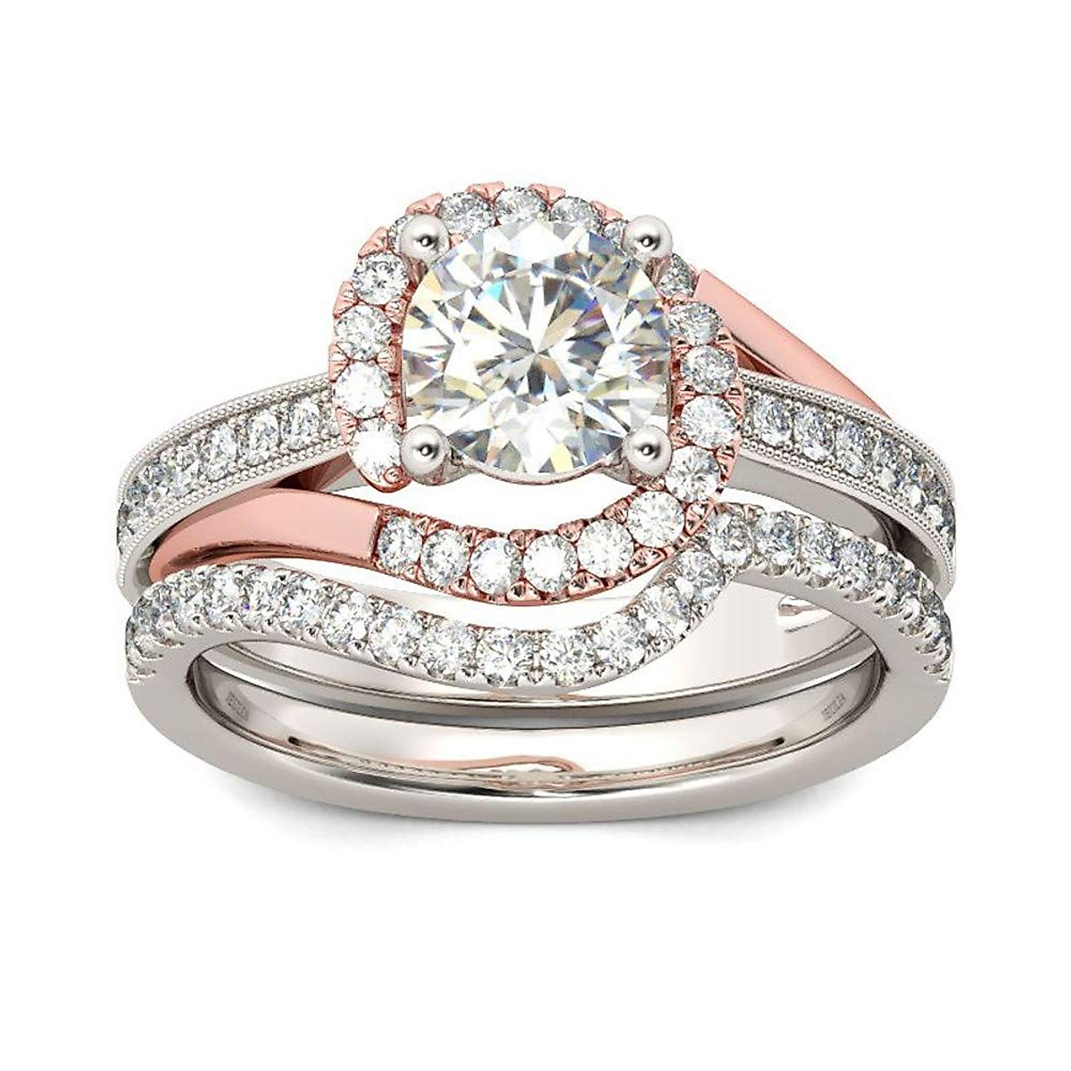 Jeulia Split Shank Halo Diamond Engagement Ring Sterling Silver CZ Wedding Set Round Cut Solitaire Bridal Set Promise Anniversary Rings with Jewelry Box (9.5)