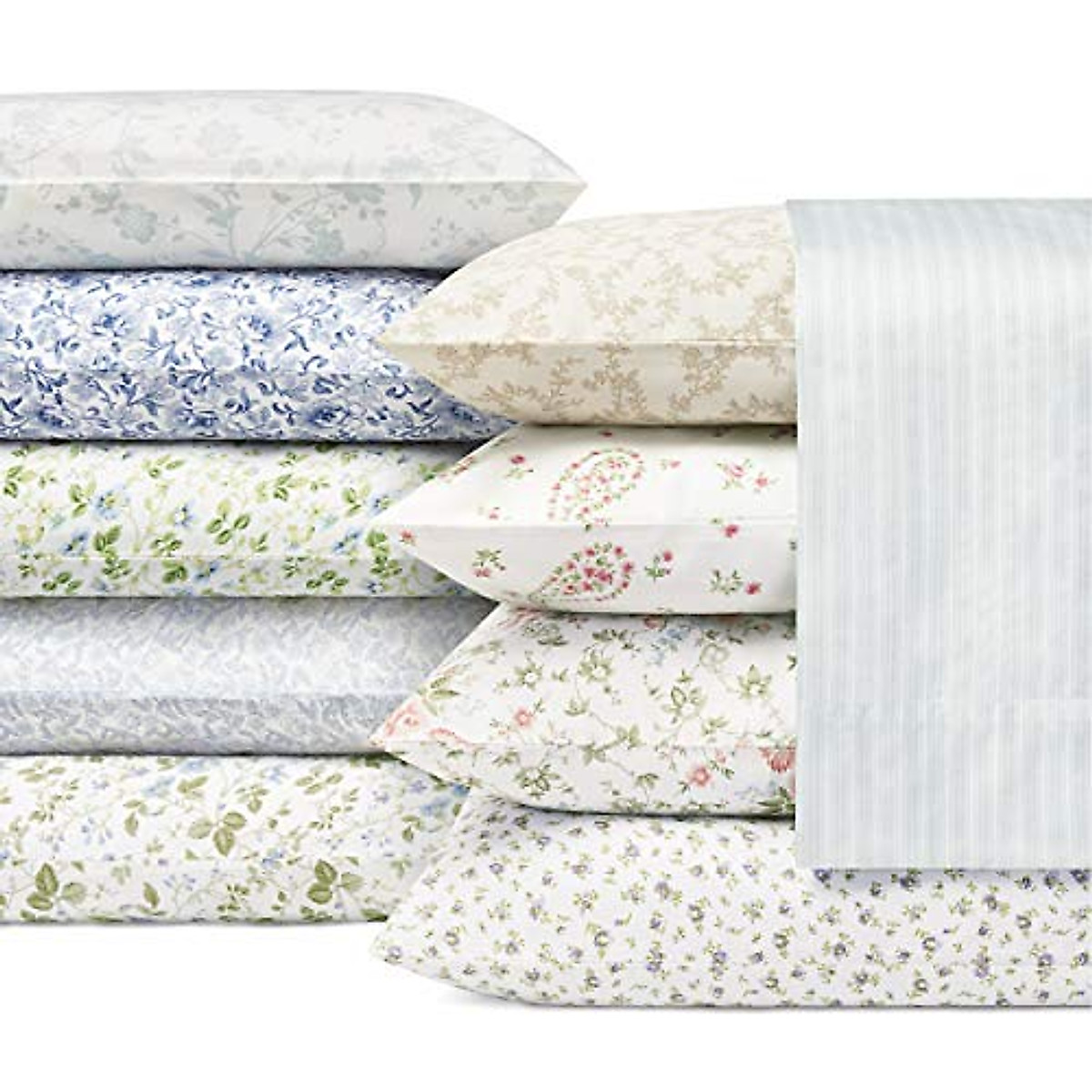 Laura Ashley Home - Twin Sheets, Soft Sateen Cotton Bedding Set - Sleek, Smooth, & Breathable Home Decor (Blossoming Blue, 3 pcs,Twin)