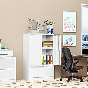 LISSIMO File Cabinets,Filing Cabinet with Lock for Home Office,Lateral File Cabinet with Doors and Drawers for Hanging Files Letter/Legal/A4 Size Files(White)