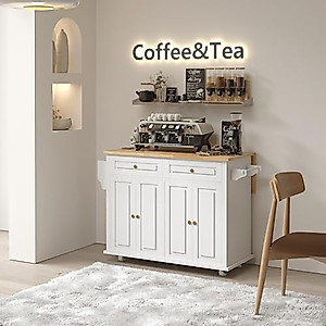 Alorksi Rolling Kitchen Island with Drop Leaf, Mobile Kitchen Carts on Wheel with Storage Cabinet, Drop Leaf Island Table for Kitchen with Towel Rack and Drawer, White