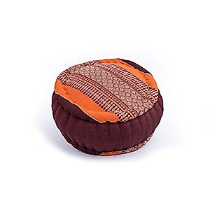 GABUR Zafu Round Cushion 100% Kapok, Orange & Brown Thai Design