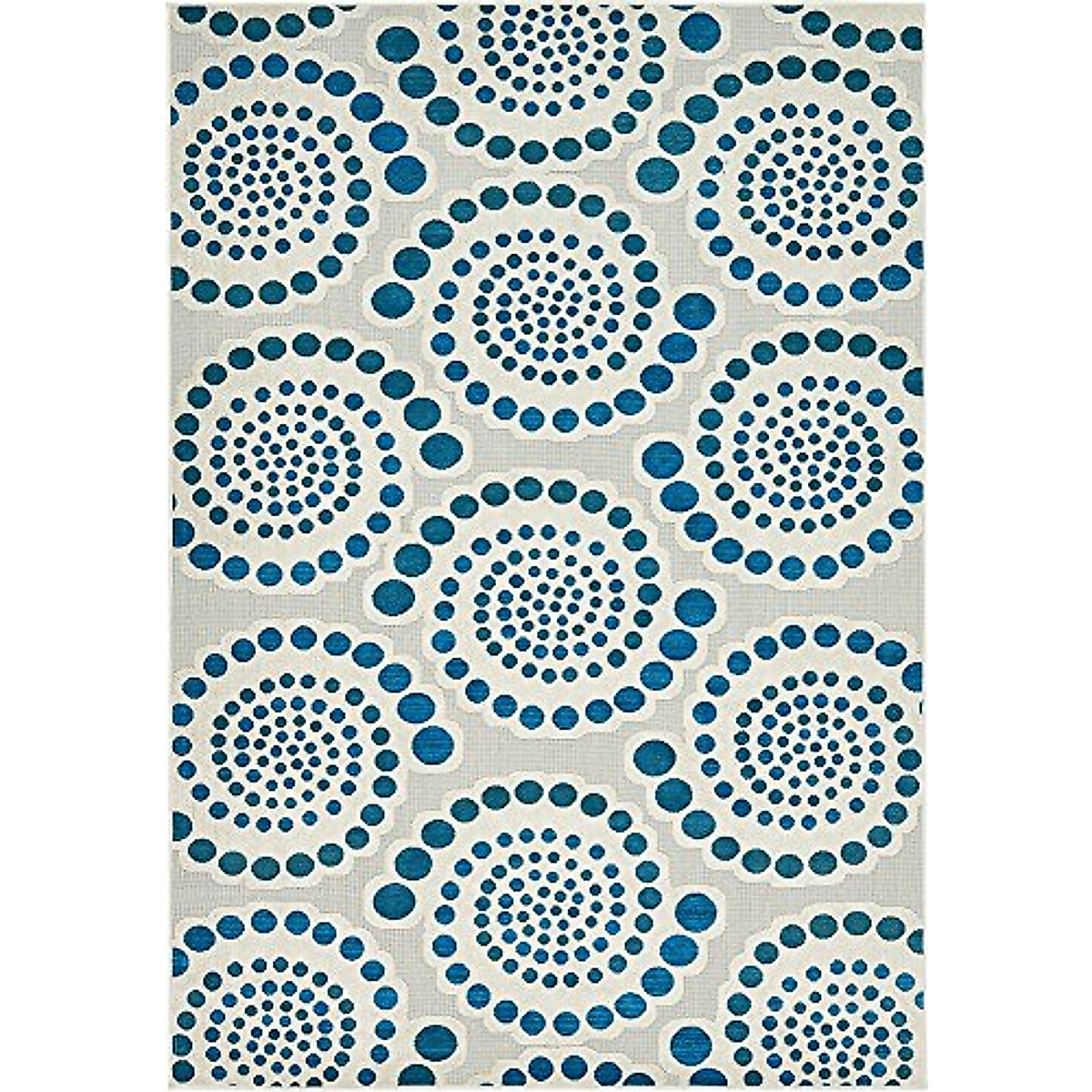 Unique Loom Modern Collection Geometric, Contemporary, Circles, Swirls, High-Low Pile, Indoor and Outdoor Area Rug, 7 ft x 10 ft, Ivory/Teal