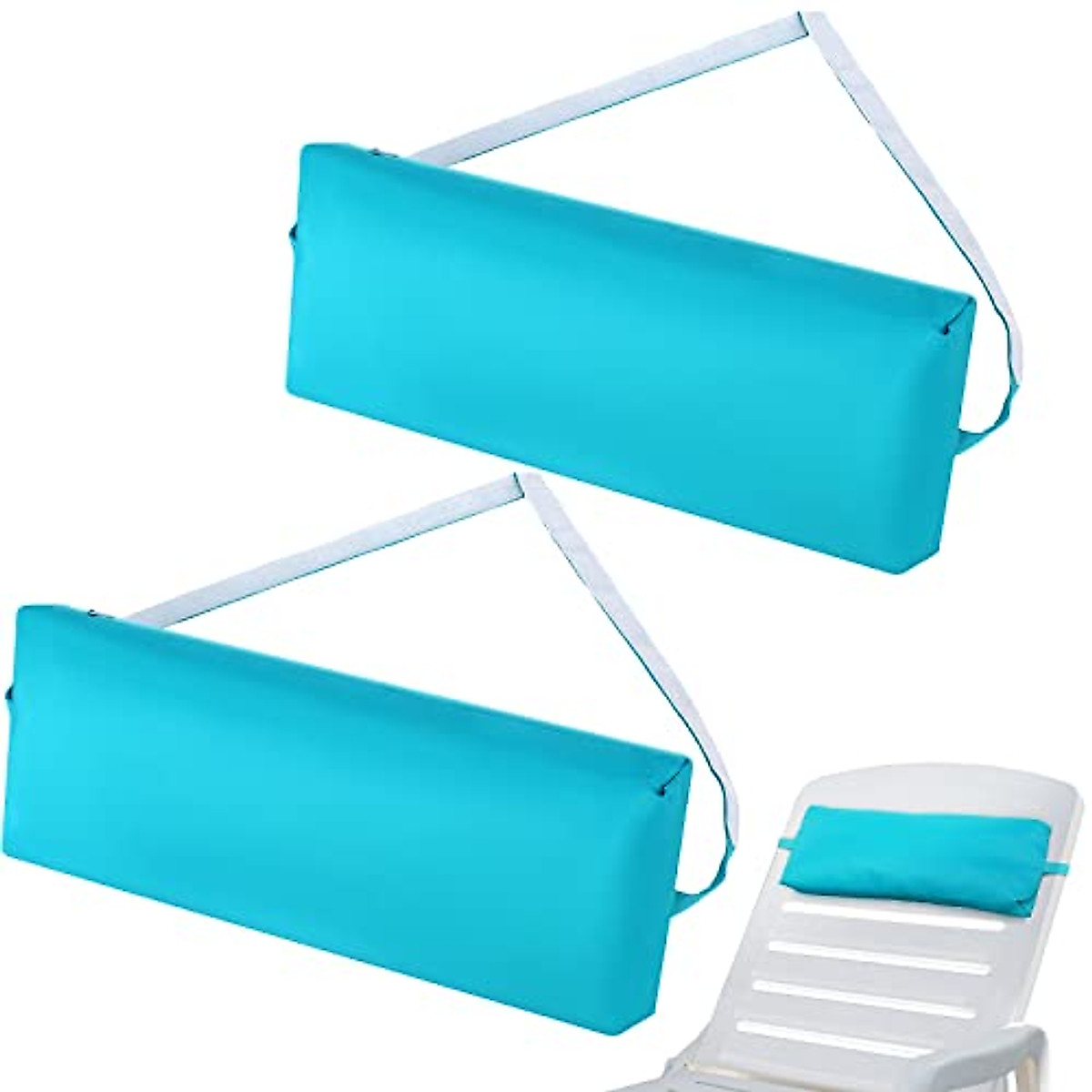 Qunclay 2 Piece Headrest Pillow Pool Furniture Lounge Pillow Chair Pillows Patio Furniture Pillows with Adjustable Elastic Tape Band Head Support Pillow for Pool Patio Chairs (Turquoise)