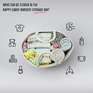 KEN Baby Diaper Caddy Organizer for Boy & Girl – Cotton Rope Diaper Organizer for Changing Table Perfect Basket for All Essentials – Brown White