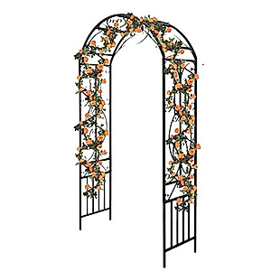 Peach Tree Outdoor Metal Garden Arch, 7' 3" H x 3' 11" W Iron Black Trellis Arbor Various Climbing Plant Growing Lawn Backyard