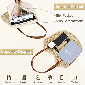 Straw Bag for Women Summer Beach Soft Woven Tote Bag Large Rattan Shoulder Bag for Vacation